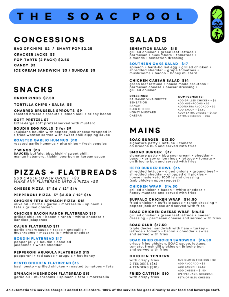 Pool Menu | SOAC